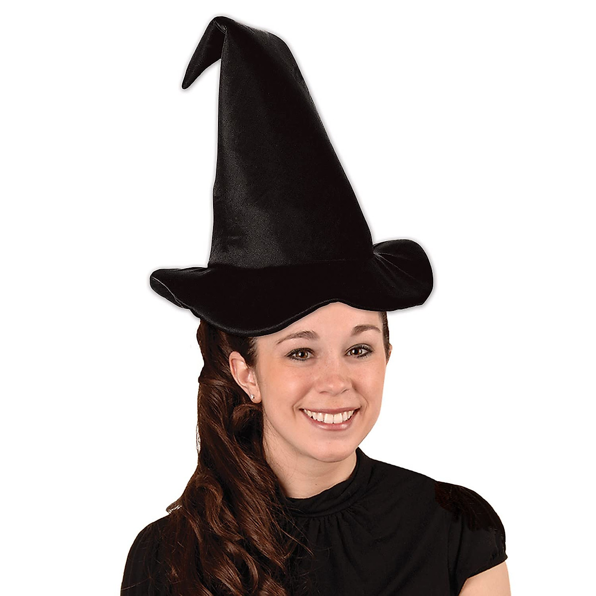 Beistle 2 Count Witch Hat for Halloween, Black Satin Foam-Backed Headwear, Spooky Costume Party Accessories for Cosplay and Trick-or-Treat, One Size