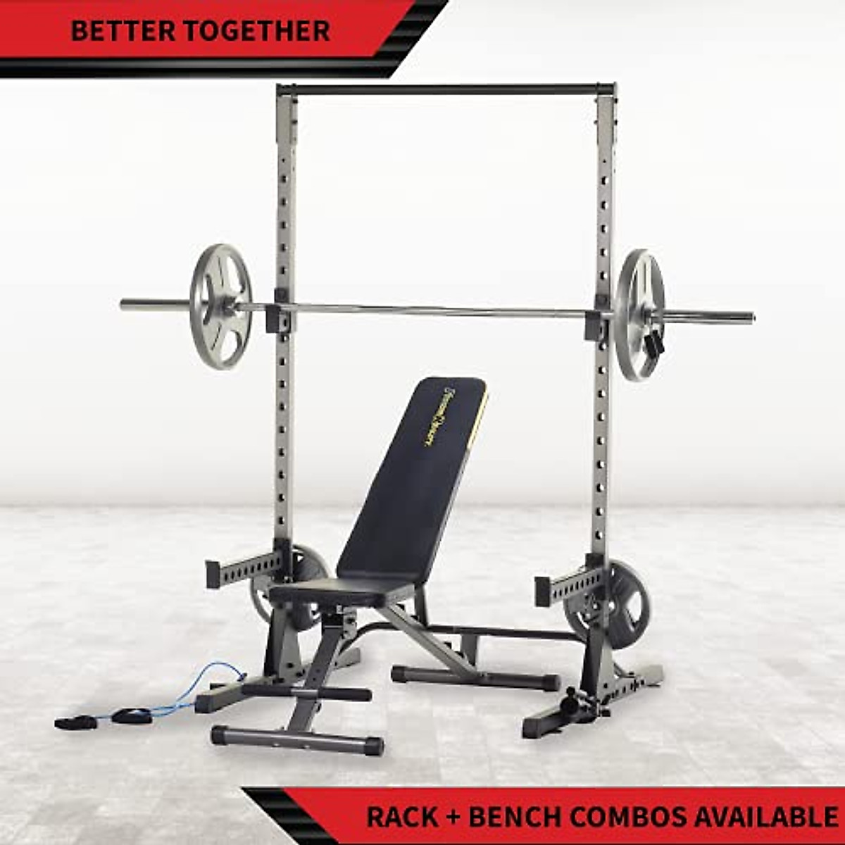 Fitness Reality Squat Rack Power Cage with J-Hooks, Landmine 360° Swivel, Weight Plate Storage Attachment and Power Band Pegs grey