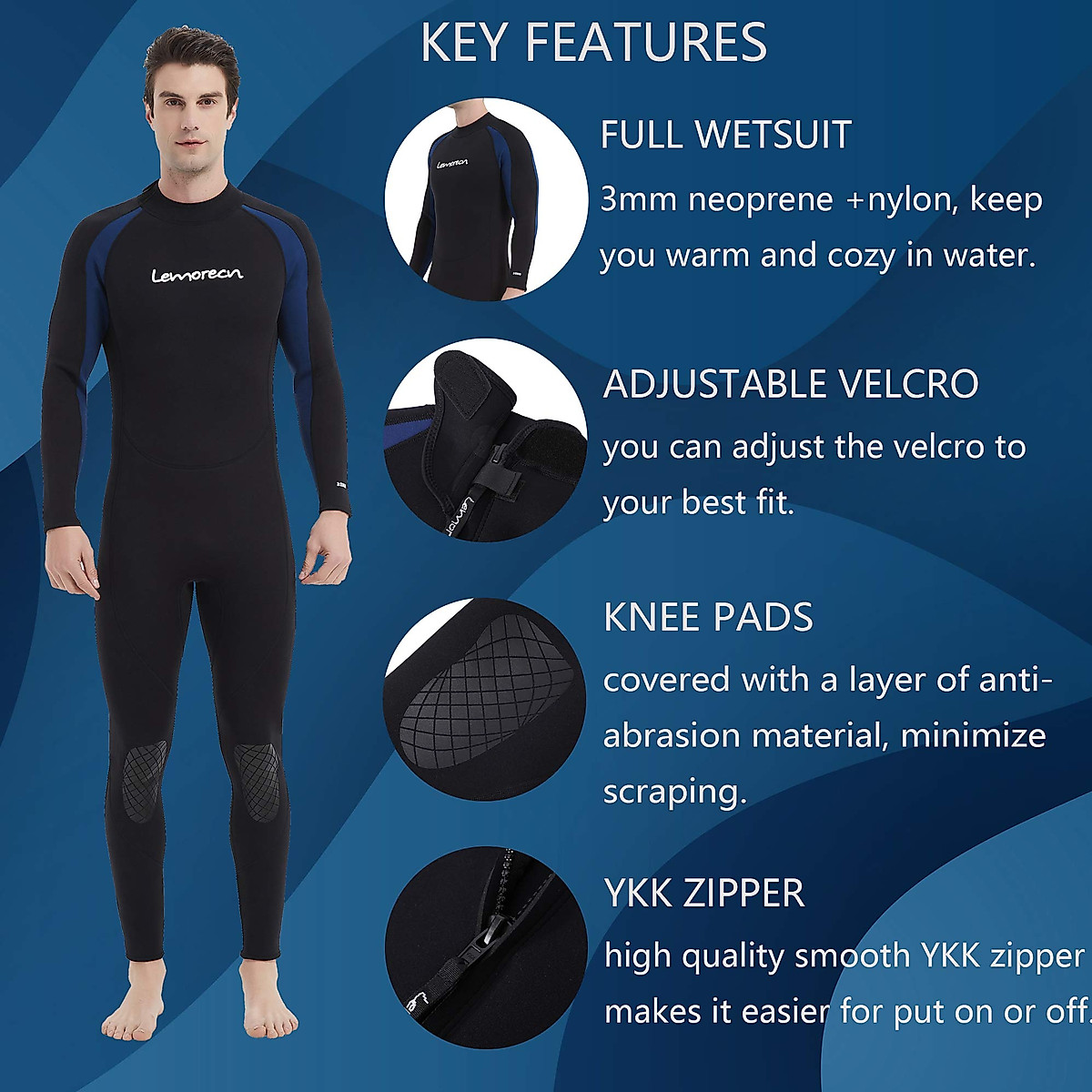 Lemorecn Wetsuits Jumpsuit Neoprene 3/2mm Full Body Diving Suit(3031,XL)