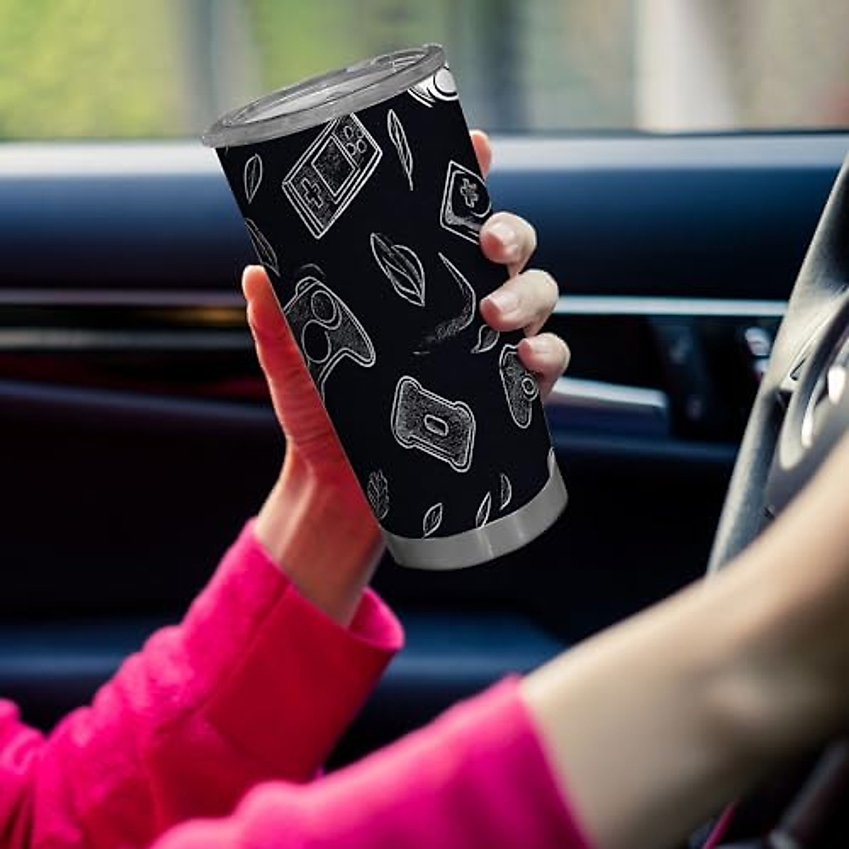 FOCIUZTA Panda and Gaming Design Tumbler with lid, Travel Coffee Cup, Ideal for Easter, Gaming Enthusiast, Mother Day, and birthday gifts