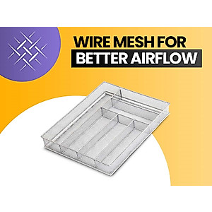 YBM Home Metal Silverware Organizer for In-Drawer Cutlery Storage, 5 Compartment Mesh Cutlery Flatware Tray Sorts Kitchen Utensils, Great for Office Supplies 1133s