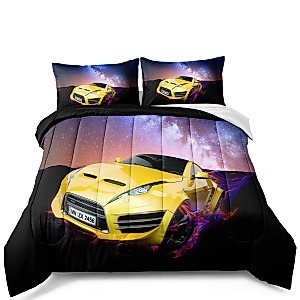 BDUCOK Cool Racing Car Comforter Set Queen Size,Sports Car Bedding Set for Kids Boys Teen Adult Extreme Speed Race Bedding Sets Car Theme Bedroom Decor (Car 30012-Queen Size 1Comforter 2Pillowcases)