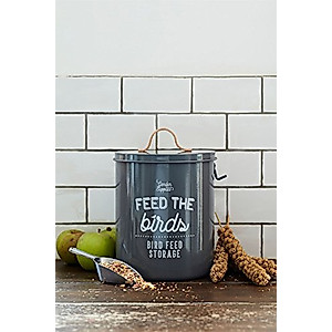 Burgon & Ball Bird Food Storage Container Tin Charcoal Grey with Scoop and Leather Handle