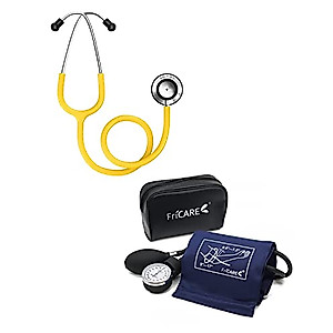 Yellow Dual Head Stethoscope and Manual Blood Pressure Cuff