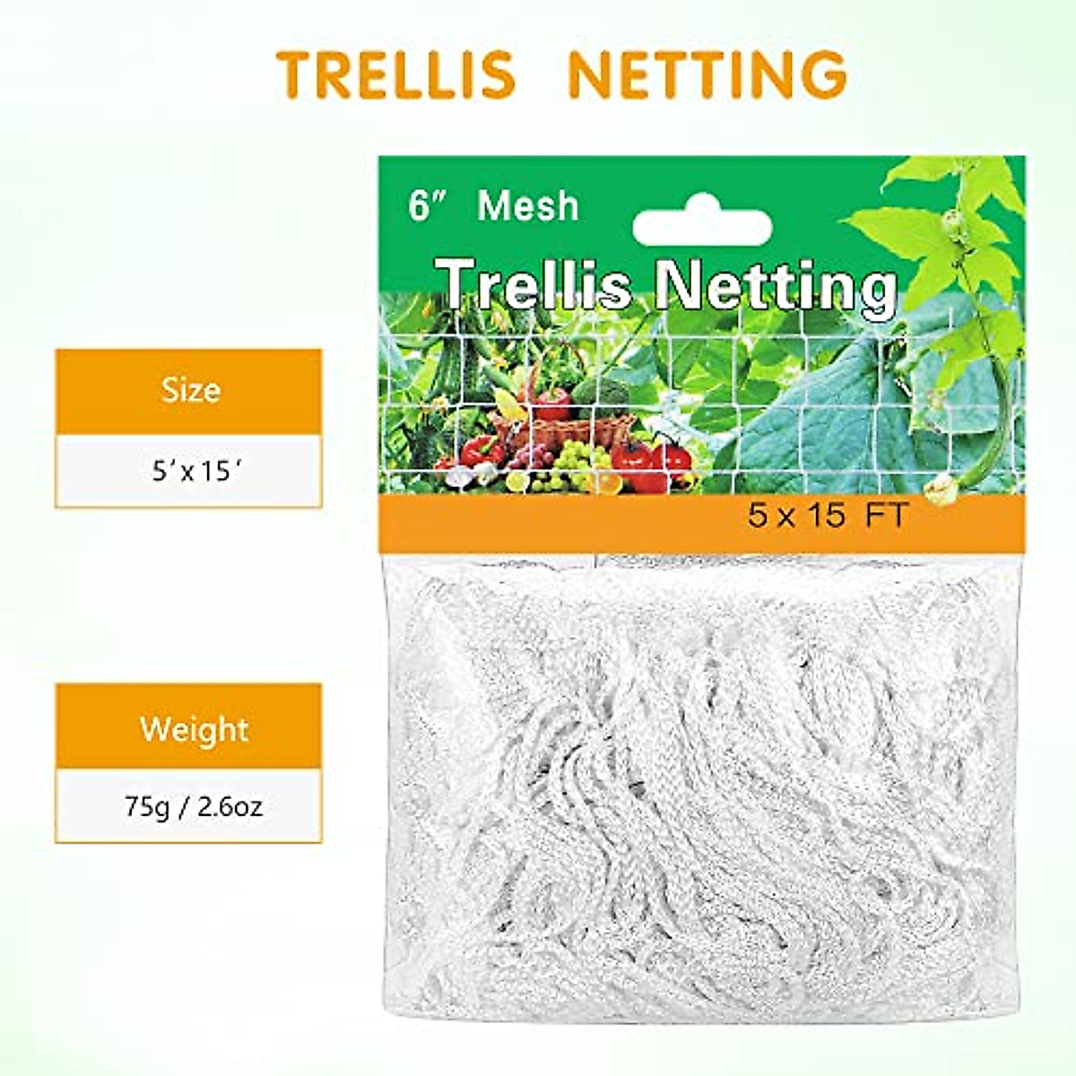 Hoople 5X15ft Garden Plant Trellis Netting Mesh Flexible String Net with Square Mesh for Climbing Plants, Vegetables, Fruits, and Flowers