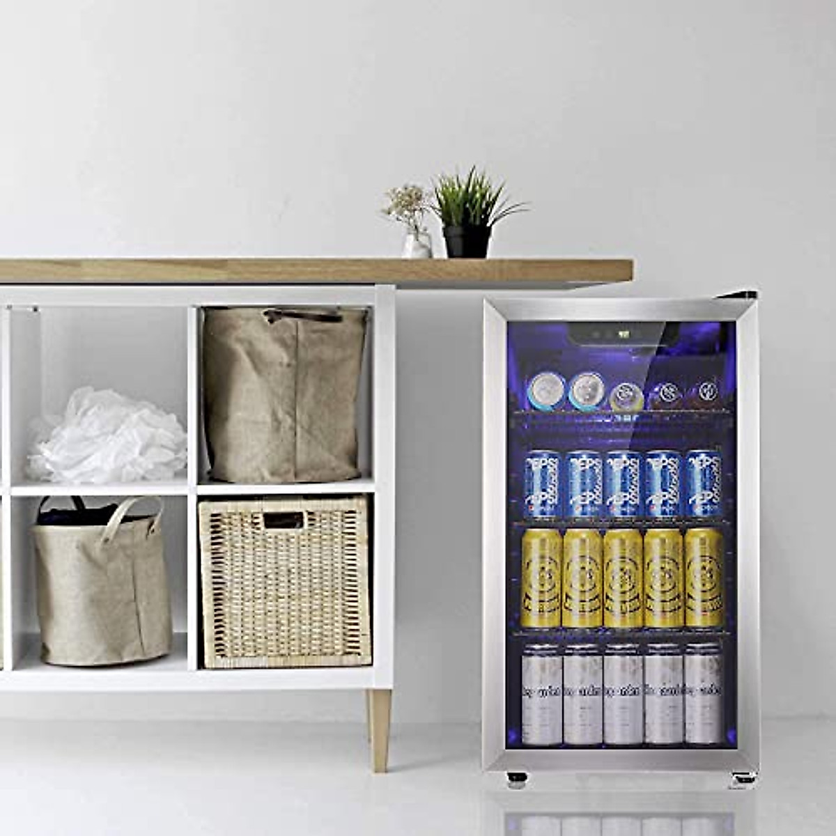 Antarctic Star Beverage Refrigerator -120 Can Mini Fridge for Soda Beer or wine, Small Drink Dispenser, For Office or Bar with Adjustable Removable Shelves, Black, 3.2 Cu.Ft.