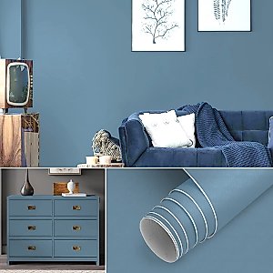 Nukofal Blue Wallpaper Peel and Stick Wallpaper Blue Contact Paper 17.7inch x 118.1inch Blue Waterproof Wallpaper Solid Self Adhesive Removable Wallpaper for Cabinet Kitchen Shelf Liner Vinyl Roll