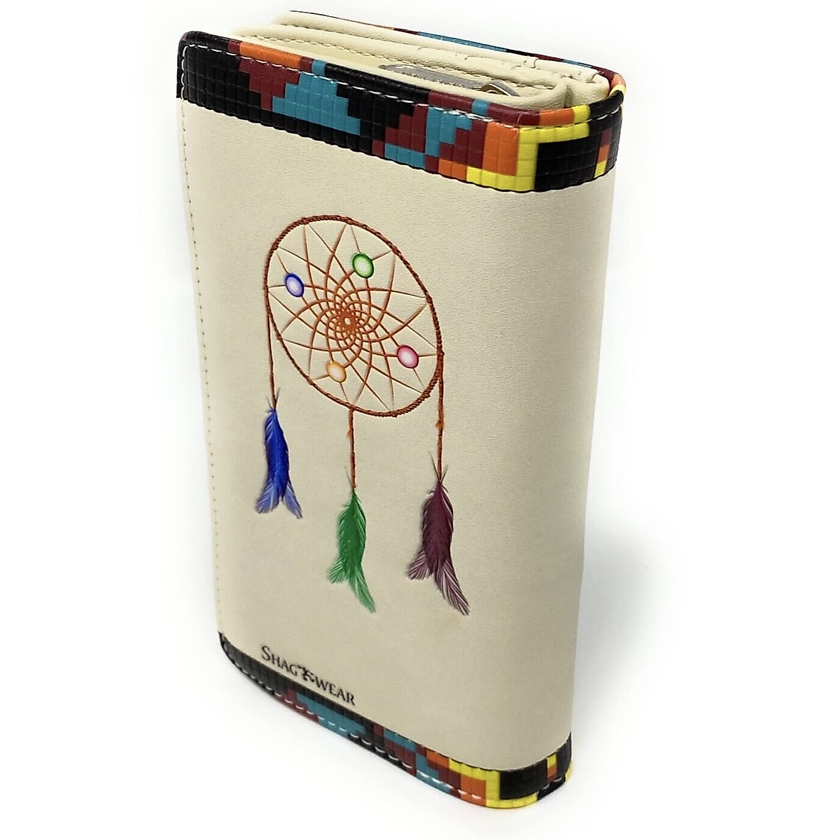 Shag Wear Native Wolf Large Animal Wallet for Women and Teen Girls Vegan Faux Leather 7" Beige