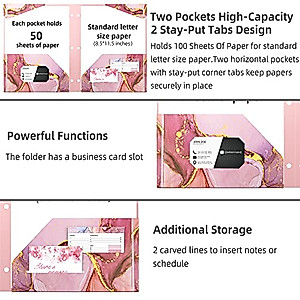 Ospelelf Folders with Pockets, Waterproof Plastic Folder with Two Fixed Corner Tabs and 2 Pockets Includes Business Card Slot, Includes Sticker, Fits 3 Ring Binder Holds 11" x 8.5", 6-Pack