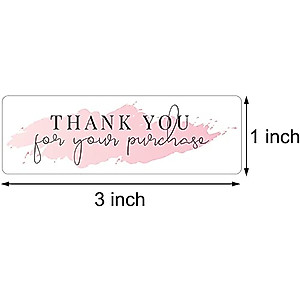 1" x 3" Thank You for Your Purchase Stickers, Rectangle Pink Decorative Sealing Stickers for Delivery, Decoration, Packaging, 120 Labels Per Roll