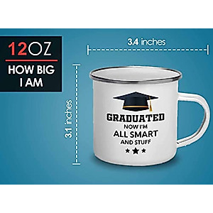 Flairy Land Graduation Camper Mug 12oz - All Smart and Stuff - Graduation Gifts for Her Senior Graduation College Student College Graduate Classmate MBA Grad