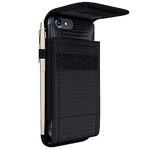 PiTau Holster for iPhone 14, 14 Pro, 13, 13 Pro, 12 Pro, 12, X, XR, Xs, 11 Pro Nylon Cell Phone Belt Holder Case with Belt Clip Loop Pouch Cover (Fits Phone with Otterbox Commuter Case) Black Large