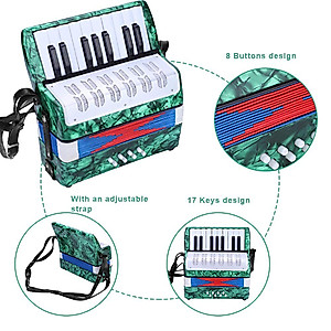 17 Key 8 Bass Piano Accordion with a Manual for Kids Adults(Green)