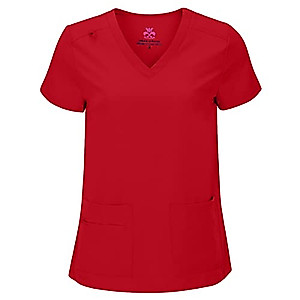 M&M SCRUBS Women's Breathable Cool Stretch Fabric Scrub Top and cargo Pant Set (Red, Large)