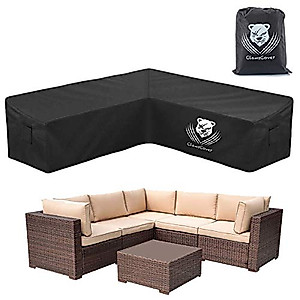 ClawsCover V-Shaped Outdoor Patio Sectional Sofa Covers Waterproof Heavy Duty Rip-Stop Anti-UV Oxford Cloth Patio Furniture Couch Cover Protector,6 Windproof Straps,Air Vent,100" L/100 Lx 32" Dx31 H