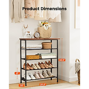 Pipishell 5-Tier Shoe Rack, Large Shoe Stand Rack with Sturdy Wood Grain Finish Top Shelf & Steel Frame, Free-Standing Shoe Organizer for Entryway,Front Door Entrance,Closet,Bedroom,Hallway