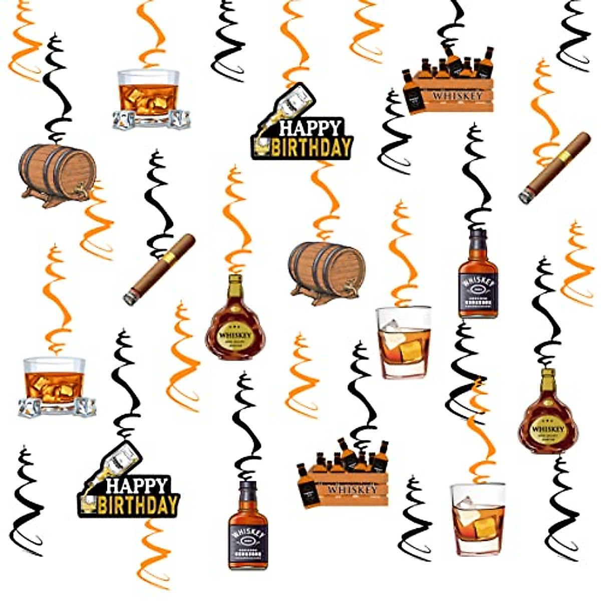 UOMNICUE Whiskey Swirls Happy Birthday Party Decorations for Men, Perfection Party Supplies Whiskey Party Hanging Swirls Ceiling Streamers for 30th 40th 50th Birthday Decorations Cheers Party