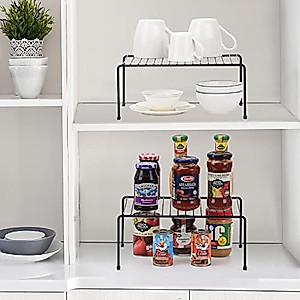 yaenoei Set of 4 - Kitchen Storage Shelf Rack (13.1 x 10.2 Inch)/Plastic Feet - Medium - Steel Metal - Rust Resistant Finish - Cups, Dishes, Cabinet & Pantry Organization - Kitchen (Black)