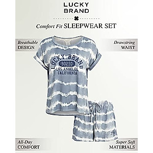 Lucky Brand Women's Pajama Set - Roll Sleeve T-Shirt and Shorts - Sleepwear for Women (S-XL), Size Small, Ocean Tie Dye