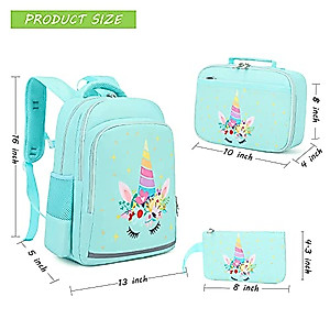 Unicorn Backpack and Lunch Box for girls School Backpack for Girls Unicorn Bookbag Set with Chest Strap Lunch Box and Pencil Bag Preschool Kindergarten Backpack Set