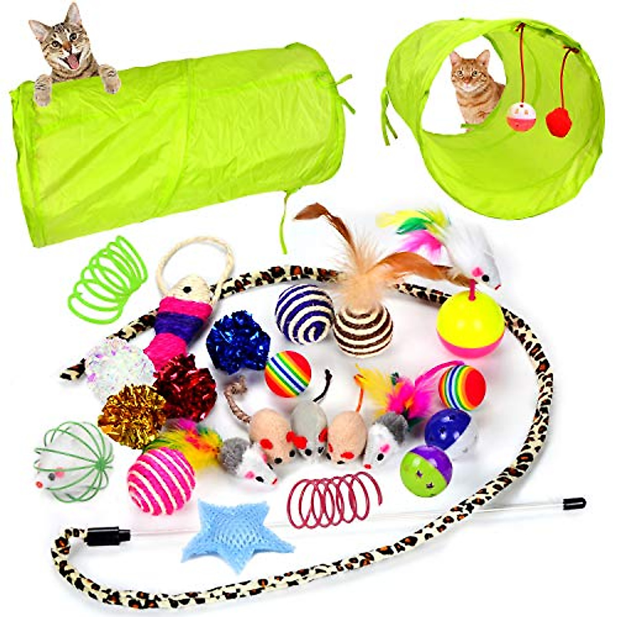 Youngever 24 Cat Toys Kitten Toys Assortments, Tunnel, Interactive Cat Teaser, Fluffy Mouse, Crinkle Balls for Cat, Kitty, Kitten