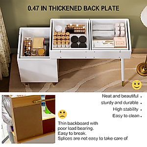 Chrangmay Vanity desk with mirror and lights,Small makeup vanity with 4 drawers,Modern makeup table with Adjustable Cabinet for Bedroom,Makeup Room,Writing Desk,White