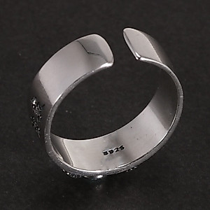 Pure Silver Ring, Buddhism six true word ,Sterling Silver 925 , Natural Garnet Gemstone, Adjustable open ring, Retro Folk style, unisex ring