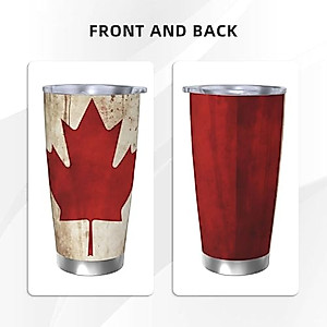 Retro Canada Flag Tumbler with Lid and Straw 20oz Stainless Steel Car Cup for Hot and Cold Drinks, Double Wall Insulated Travel Coffee Mug Reusable Drink Thermos Cup Birthday Gifts