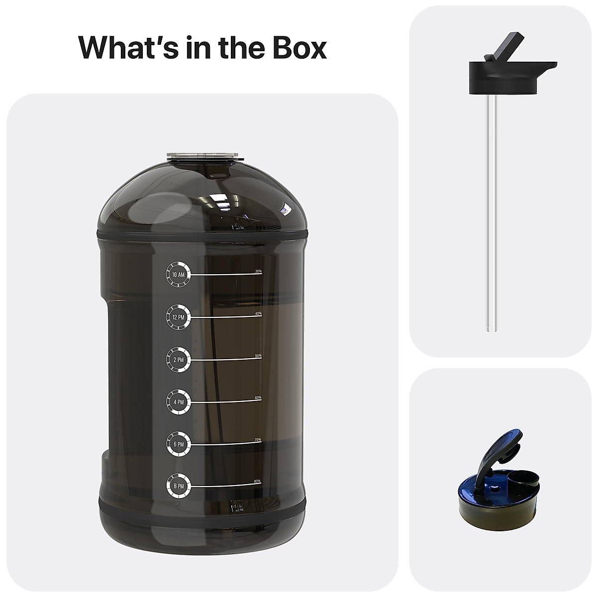 Hydro Gallon® 1 Bottle - 1 Gallon Water Bottle Jug with Straw Lid, Spout Chug Lid, Handle, Motivational Time Marker. Daily Intake All Day Leakproof BPA free Large Big Bottle. 128oz (Black)