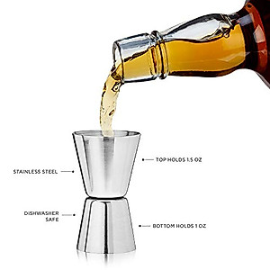 True Big Jig Double Jigger, Stainless Steel Cocktail Measure, Bar Tools, 1 Oz & 1.5 Oz Jigger