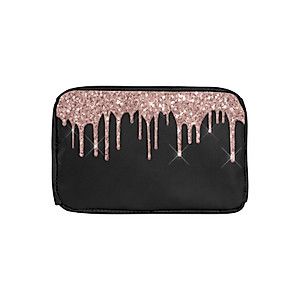 Rose Gold Drips Reusable Insulated Neoprene Lunch Tote Bag Cooler with 2 Pockets Custom Personalized Portable Lunchbox Handbag with Name for Gift