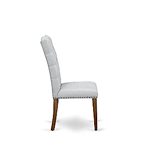 East West Furniture HBEL5-AWA-05 5 Piece Dining Set Includes a Round Dining Room Table with Pedestal and 4 Grey Linen Fabric Upholstered Chairs, 42x42 Inch, Walnut