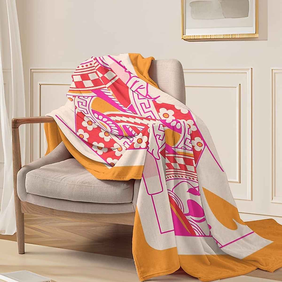 Orange Queen of Hearts Blanket,Soft Fleece Flannel Lightweight Blanket,Cozy Warm Throw Blanket Girl's Room Sofa Decor Preppy Trendy Gifts Blanket All Seasons 40x50 inch,Gift for Her