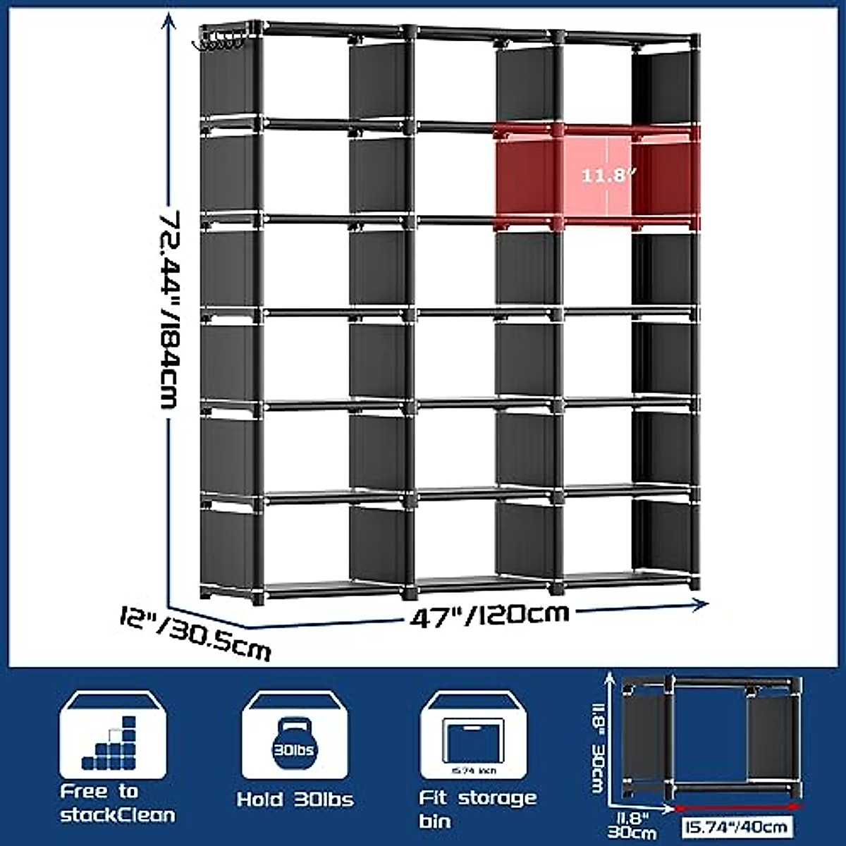 Mavivegue Book Shelf, 18 Cube Storage Organizer, DIY Bookcase, Metal Cube Bookshelf,Tall Book case for Bedroom, Living Room,Office,Closet Storage Organizer, Black Cubicle Storage Rack