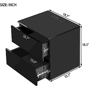 BKEKM Nightstands Bedside Tablewireless Charging Nightstand Remote Control Led Light-Dark End Table USB Charging 2 Drawers Bedside Cabinet Well Made