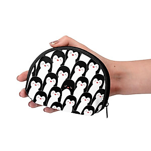 Cute Penguins Print Small coin purse for Women Girls Mini Canvas Pouch Change Wallet Card Holder with Zipper