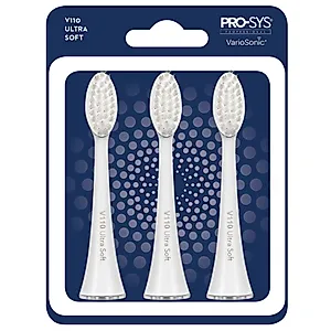 PRO-SYS White VarioSonic Electric Toothbrush Replacement Head, V110 Ultra Soft, Pack of 3. Also fits Burst Brush!