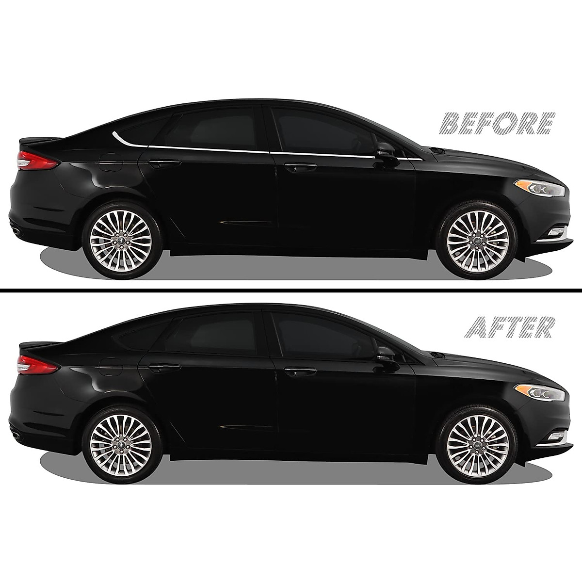 SlickMod Chrome Delete Blackout Vinyl Overlay for 2013-2020 Ford Fusion Hybrid S SE Window Trim (Gloss Black)