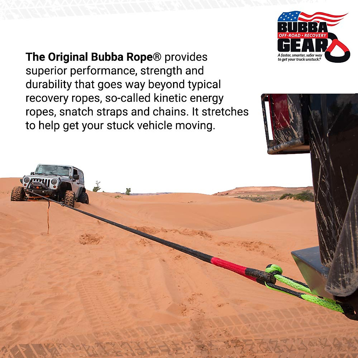 Bubba Rope Power Stretch Recovery Rope, 7/8” x 30 ft. – Heavy-Duty Vehicle Recovery Rope: 28,600 lbs. Breaking Strength - Red