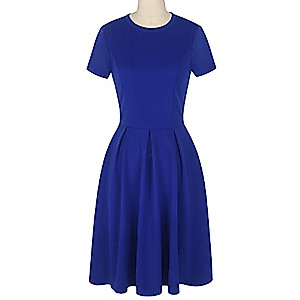 oxiuly Women's Vintage Half Sleeve O-Neck Contrast Casual Pockets Party Swing Dress OX253 (Royal Blue, L)