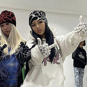 Diskebuiss Y2k Wool Acrylic Knit Spider Web Pattern Hat - Women's & Men's Gothic Spider Web Beanie