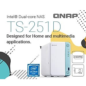 QNAP TS-251D-2G 2 Bay Home NAS with Intel® Celeron® J4005 CPU and One 1GbE Port