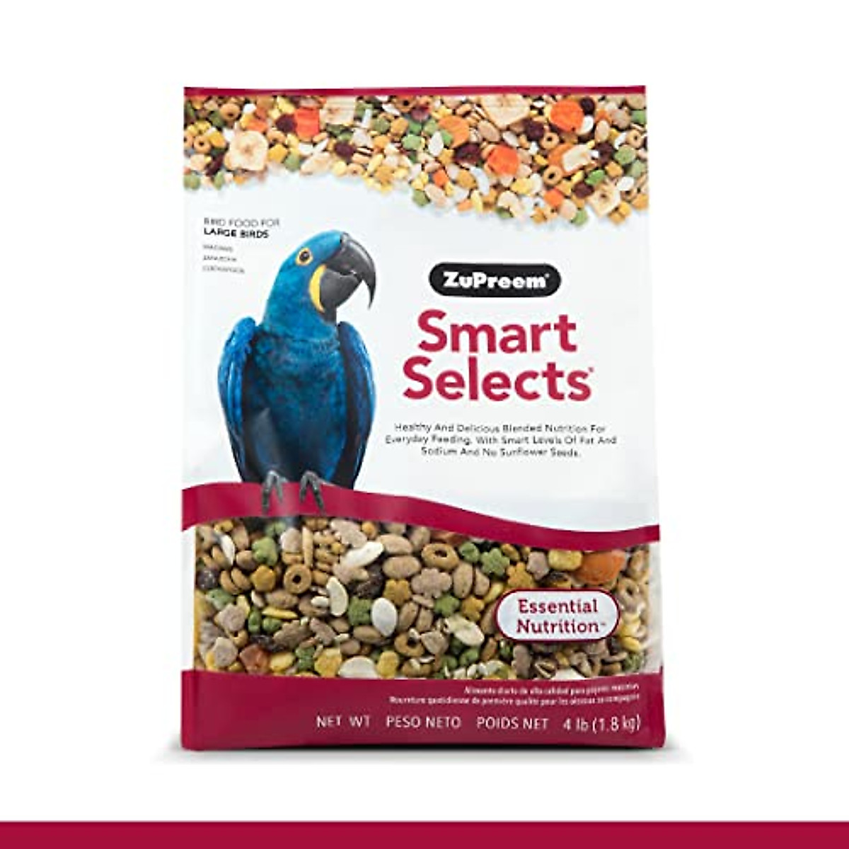 ZuPreem Smart Selects Bird Food for Large Birds, 4 lb - Everyday Feeding for Amazons, Macaws, Cockatoos