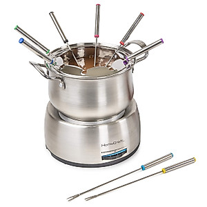 Nostalgia 8-Cup Electric Fondue Pot Set for Cheese & Chocolate - 8 Color-Coded Forks, Adjustable Temperature Control - Stylish Serving for Hors d'Oeuvres, Entrees, and Desserts - Stainless Steel