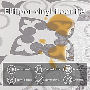 Elffloor Peel and Stick Floor Tile Vinyl Flooring Self-Adhesive Peel and Stick Tile 11.8 inch ×11.8 inch 10 pcs for Kitchen, Dining Room, Bedroom, Bathroom