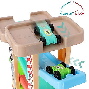 Aomola Montessori Toys for 3 4 5 Year Old Boys Toddlers, Car Ramp Toys with 8 Mini Cars, Parking Lot & Gas Station, Ramp Racer Toy Gift for Boys Girls Age 3-5