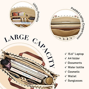 Missnine Laptop Tote Bag Canvas Laptop Bag 15.6 inch Work Shoulder Bags Casual Briefcase Handbag for Travel, Office, College (Stripe)