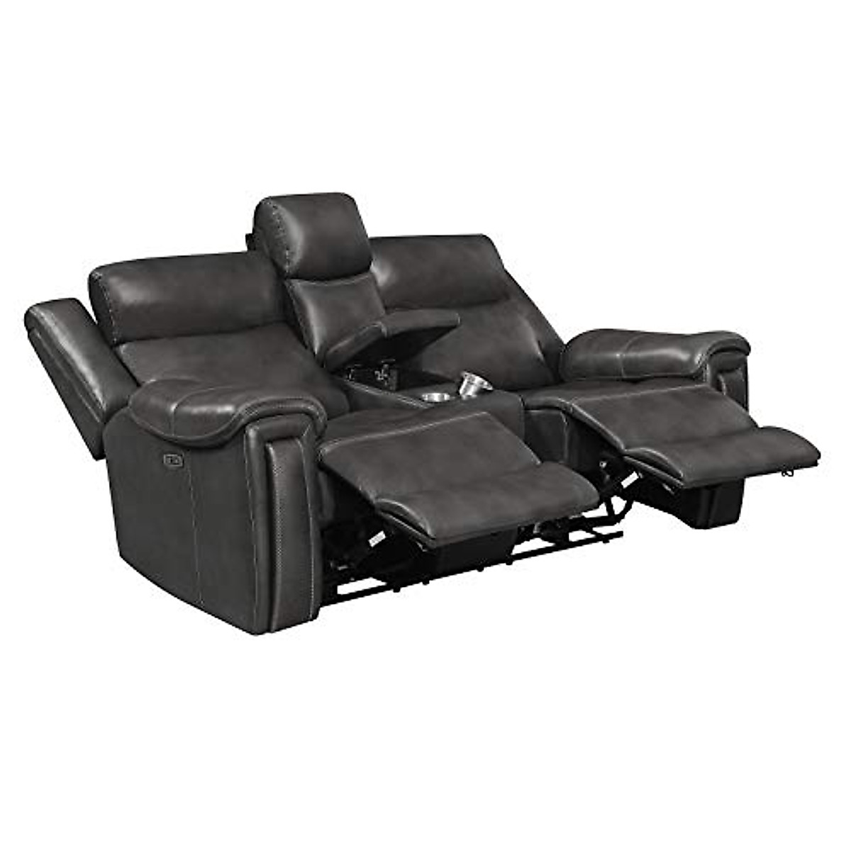 Coaster Furniture Shallowford Upholstered Reclining Power Headrest Loveseat with Console Hand Rubbed Charcoal Love Seats 609322PP