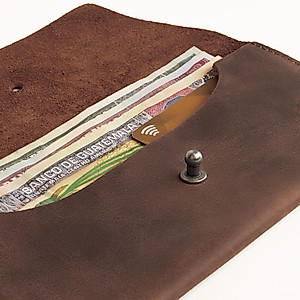 Hide & Drink, Long Utility Pouch, Stylish Wallet for Carrying and Storing Cash, Clutch Bag, Full Grain Leather, Handmade, Bourbon Brown