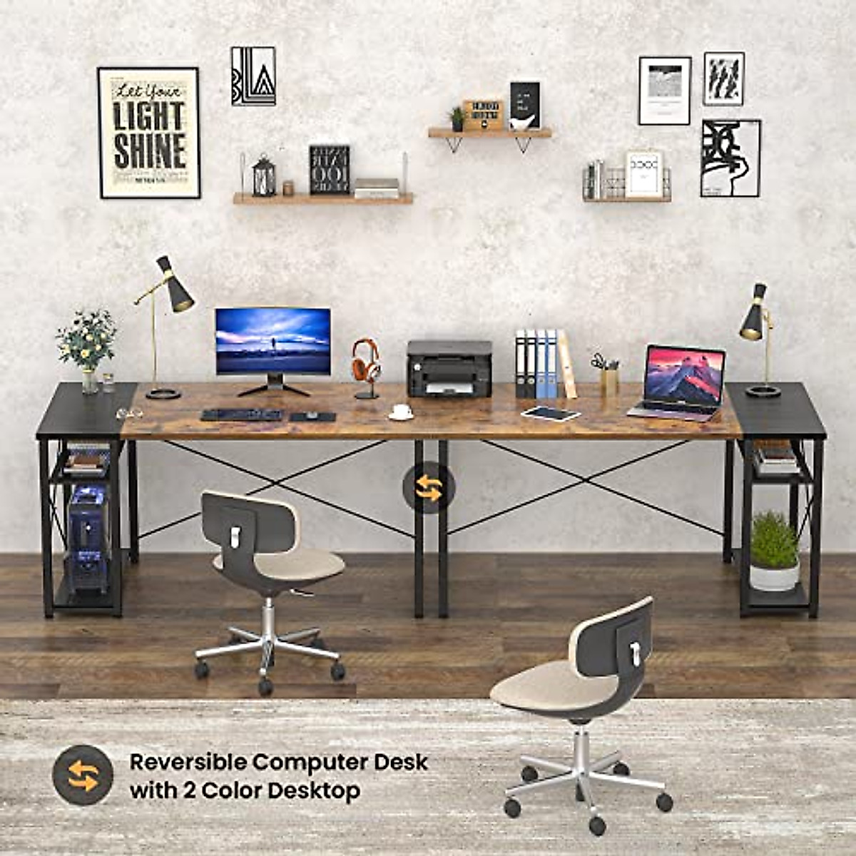 Ecoprsio Computer Desk, 47 Inch Small Desk for Small Space, Modern Study Writing Desk with Storage Shelves, Reversible PC Table for Home Office, Gaming Room, Bedroom, Workstation, Rustic and Black